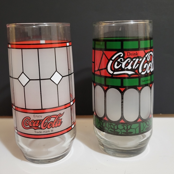 Coca Cola | Dining | 2 Varieties Of Vtg Red Frosted Green Stained Glass ...